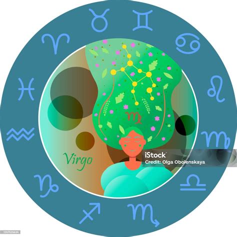 별자리별 조디악 기호의 벡터 일러스트레이션 별이 빛나는 하늘의 긴 머리와 양자리 황소자리 쌍둥이 암 레오 처녀자리 천칭 자리