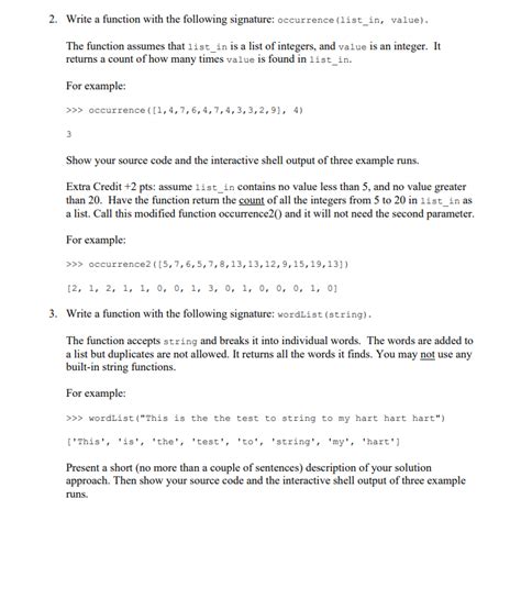 Solved Write A Function With The Following Signature Chegg