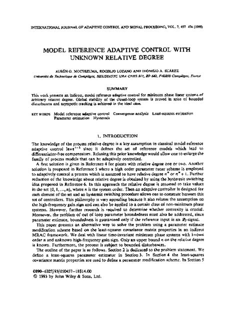 Pdf Model Reference Adaptive Control With Unknown High Frequency Gain