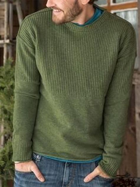 Green Crew Neck Cotton Blend Sweater Lilicloth