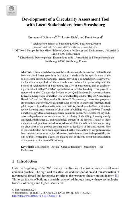 Pdf Development Of A Circularity Assessment Tool With Local Stakeholders From Strasbourg