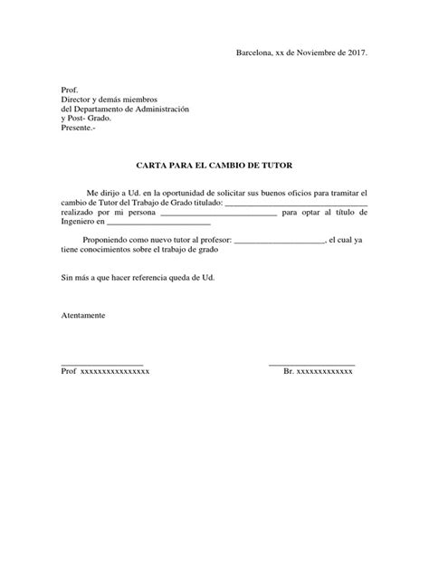 Carta Para El Cambio Del Tutor Para Tesis