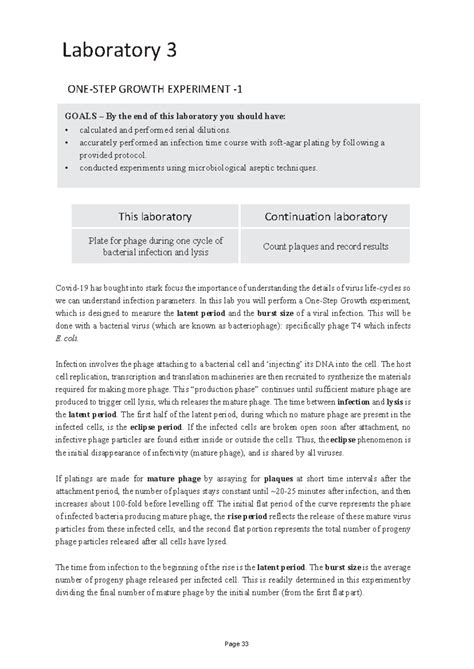 Lab 3 Pages Only Biosci 202 2024 Laboratory 3 One Step Growth Experiment This Laboratory