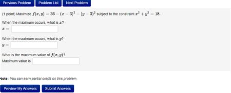 Solved 1 Point Maximize Fxy36−x−32−y−32 Subject To