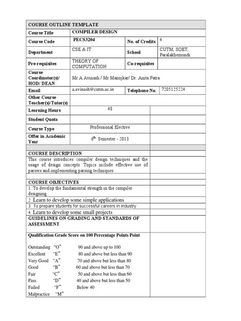 Cd Course Outline Pdf Parsing Theoretical Computer Science
