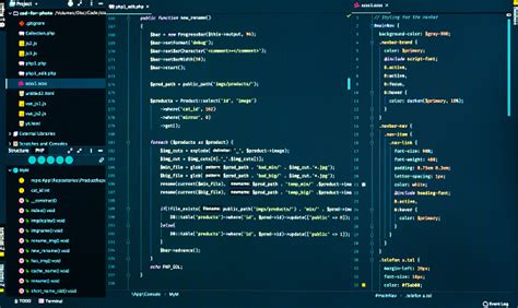 Css And Php Code On Dark Blue Background Close Up Splitting Of Css And Php Code In The Code