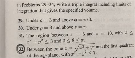 Solved In Problems 29 34 Write A Triple Integral Including Chegg Com