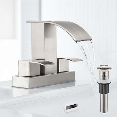 Waterfall Bathroom Sink Faucet Set With Pop Up Drain Stopper And Supply