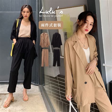 Lulus Y兩件式 單釦棉麻外套鬆緊長褲 2色 【01190538】 短袖 Yahoo奇摩購物中心
