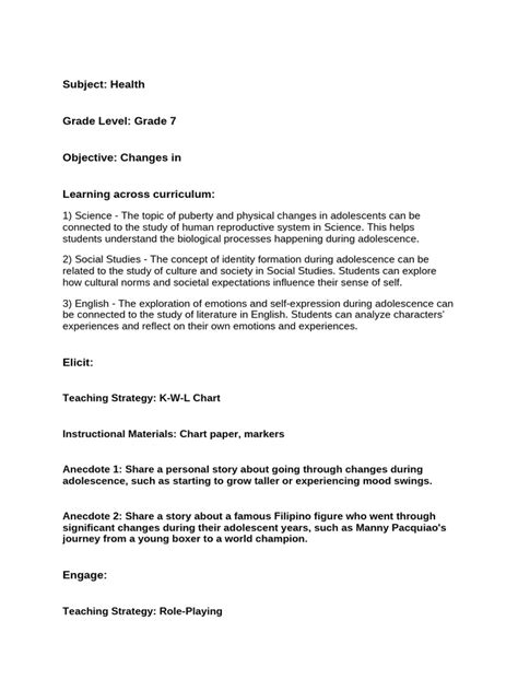 Lesson Plan Pdf Adolescence Emotions