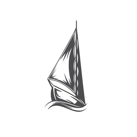 Абстрактный ретро парусник плавающий на волнах морской воды очертил монохромную векторную