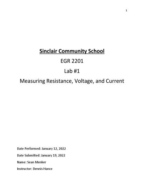 Lab 1 Circuit Pdf Resistor Electrical Resistance And Conductance