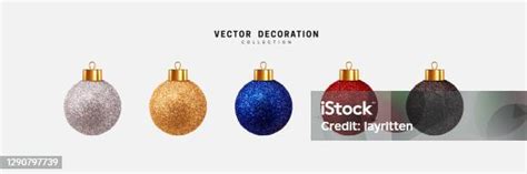크리스마스 공 현실적인 여러 가지 빛깔의 축제 장식 Baubles의 세트 3d 렌더 오브젝트 벡터 그림입니다 0명에 대한 스톡 벡터 아트 및 기타 이미지 Istock