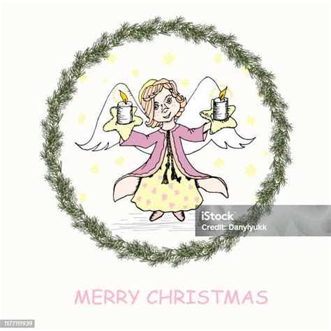 천사 와 빛 촛불 메리 크리스마스파스텔 색상 바이올렛 옐로우 핑크 귀여운 타이포그래피 배너 축하 카드 아트 디자인 요소 스톡 벡터 일러스트 귀여운에 대한 스톡 벡터 아트 및