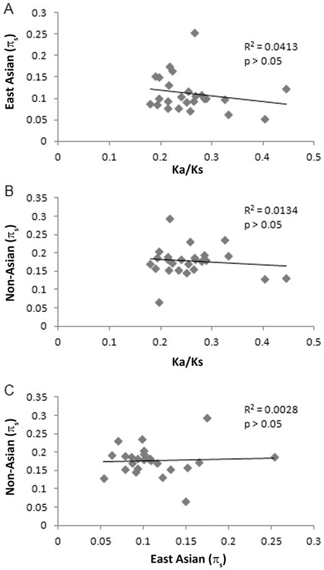 Lack Of Correlation Between Kaks Values And πs Values Among 25 Genes