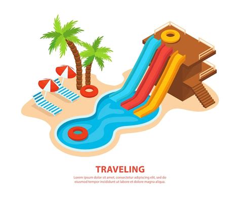 워터 파크 아이소 메트릭 그림 무료 벡터