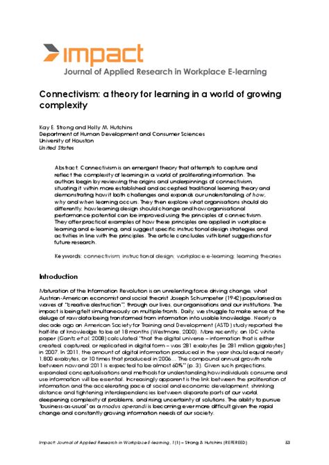 Pdf Connectivism A Theory For Learning In A World Of Growing Complexity