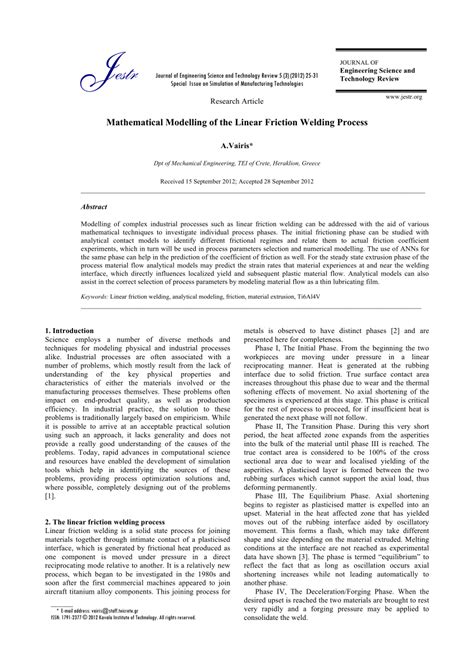 Pdf Mathematical Modelling Of The Linear Friction Welding Proces