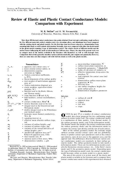 Pdf Review Of Elastic And Plastic Contact Conductance Models Comparison With Experiment