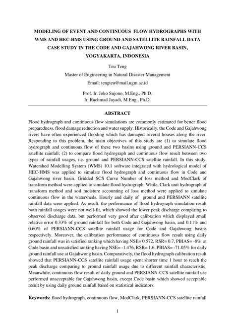 Pdf Modeling Of Event And Continuous Flow Hydrographs With Wms And Hec Hms Using Ground And