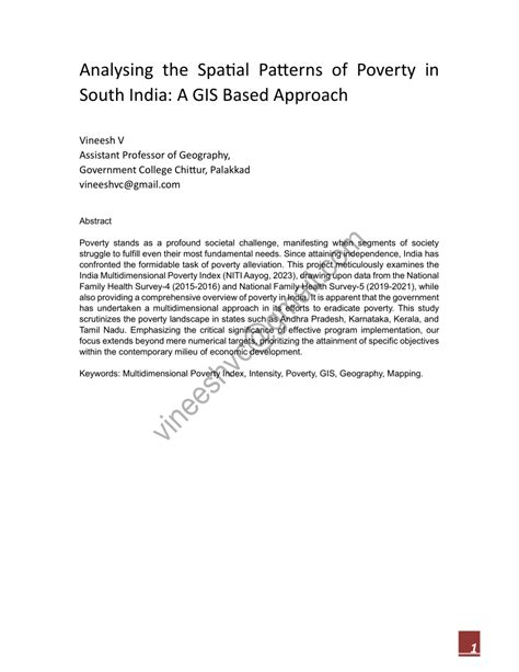 Pdf Analysing The Spatial Patterns Of Poverty In South India A Gis