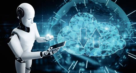 MLP AI Robot Using Cloud Computing Technology To Store Data On Online Server Stock Illustration