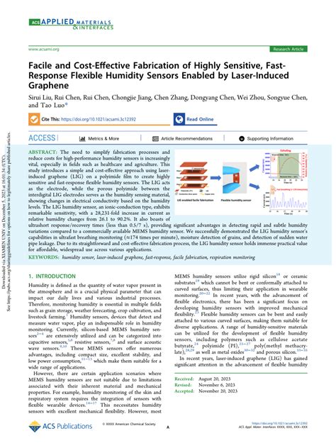 Pdf Facile And Cost Effective Fabrication Of Highly Sensitive Fast Response Flexible Humidity