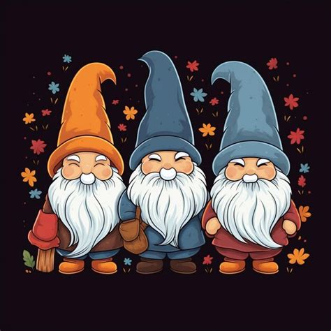 Premium Photo Three Gnomes With Long White Beards And Hats Standing In A Row Generative Ai