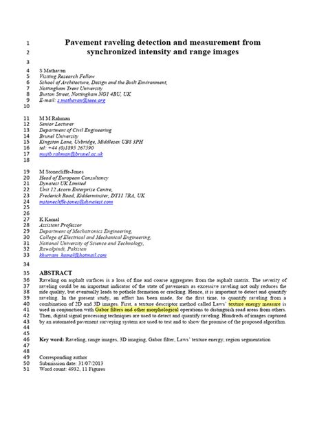 Pavement Raveling Detection And Measurement From Synchronized Intensity