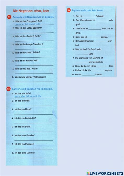 Negation Nicht Free Interactive Worksheets 842997
