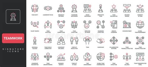Teamwork Communication Organizational Department Chart Hierarchy Scheme Line Icon Set Stock