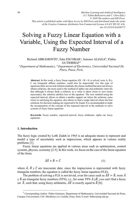 Pdf Solving A Fuzzy Linear Equation With A Variable Using The Expected Interval Of A Fuzzy Number