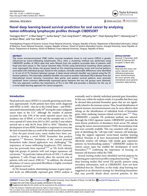 Pdf Novel Deep Learning Based Survival Prediction For Oral Cancer By Analyzing Tumor