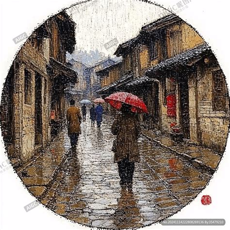 Ai创作图雨巷插画 水墨花伞街景 寂寥的雨巷 水彩插画油纸伞画 雨巷中的姑娘 古镇油画印花 油纸伞街景 古伞装饰画 悠长的雨巷 雨巷人家 花伞石板街 古道撑伞大的人 小说插画油纸伞画 古镇下雨