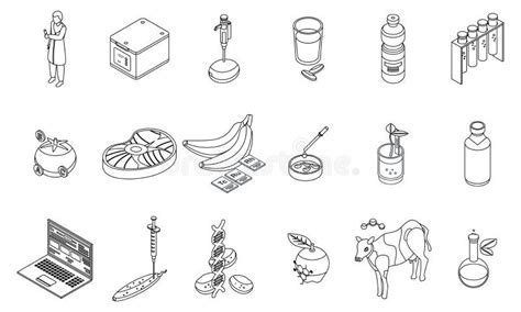 Gmo Food Icons Set Vector Outline Stock Vector Illustration Of Biotechnology Agriculture