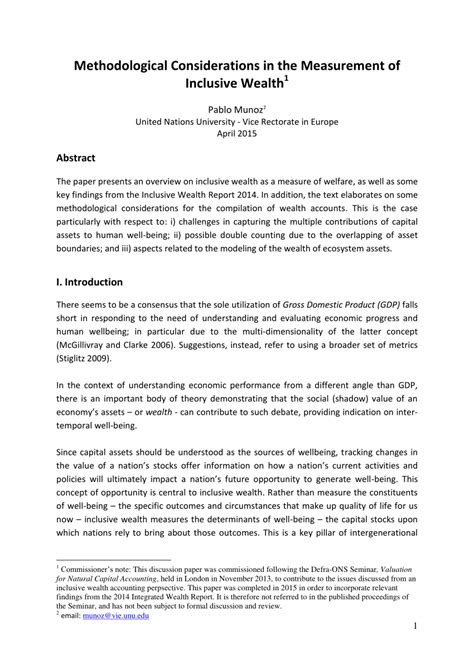 Pdf Methodological Considerations In The Measurement Of Inclusive Wealth