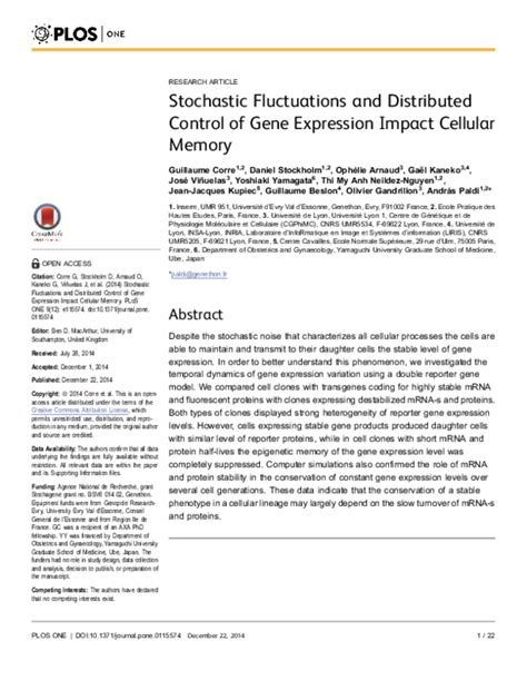Pdf Stochastic Fluctuations And Distributed Control Of Gene