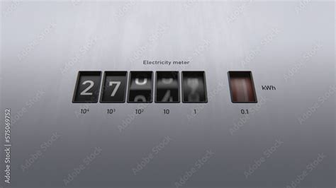 D Animation Of Electricity Meter Close Up View Of KWh Counter Changing Numbers On The