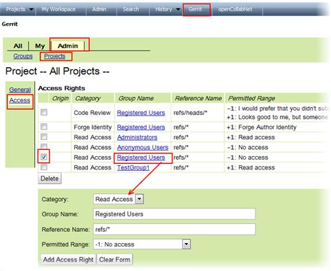 update git repository access permissions in gerrit