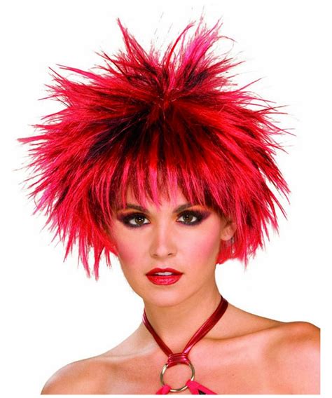 80s Spiked Wig Red And Black Adult Wig Halloween Wig At Wonder Costumes