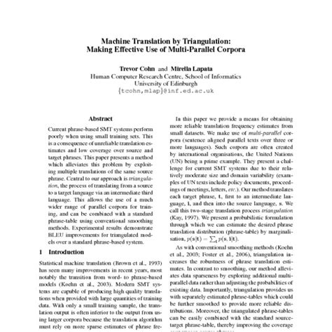 Machine Translation By Triangulation Making Effective Use Of Multi Parallel Corpora Acl Anthology