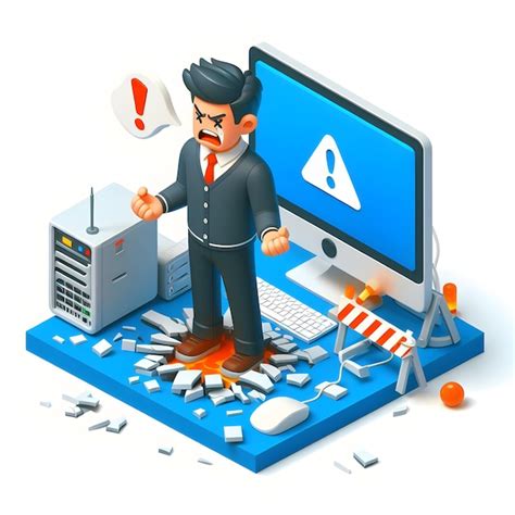 Premium Photo 3d Flat Icon Of Frustrated Employee Dealing With Computer Crash Depicting A