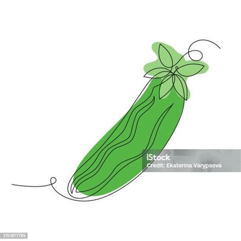 연속 라인 아트 드로잉 스타일의 오이입니다 하나의 오이 미니멀리스트 검은색 선형 스케치 흰색 배경에 고립된 컬러 반점 벡터 일러스트 레이 션 건강한 생활방식에 대한 스톡