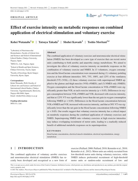 Pdf Effect Of Exercise Intensity On Metabolic Responses On Combined