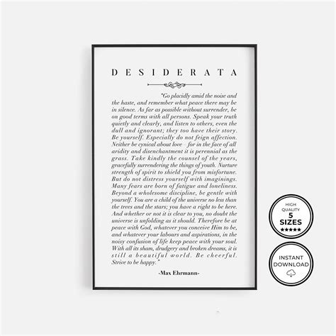 Desiderata Poem Art Print By Max Ehrmann Inspirational Poem
