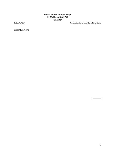 Permutations And Combinations Tutorial Acjc Pdf