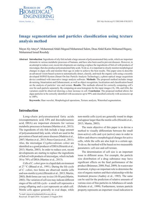 Pdf Image Segmentation And Particles Classification Using Texture