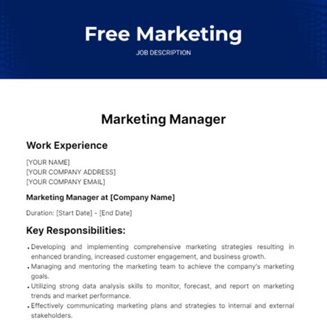 Free Marketing Job Description For Resume Template To Edit Online