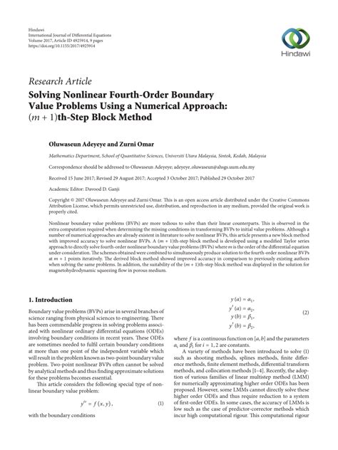 Pdf Solving Nonlinear Fourth Order Boundary Value Problems Using A Numerical Approach M 1