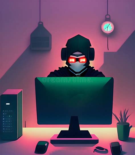 The Cyber Crime Hacker On The Computer System In The Dark Room Stock Illustration The Cyber Crime Hacker On The Computer System In The Dark Room Stock Illustration